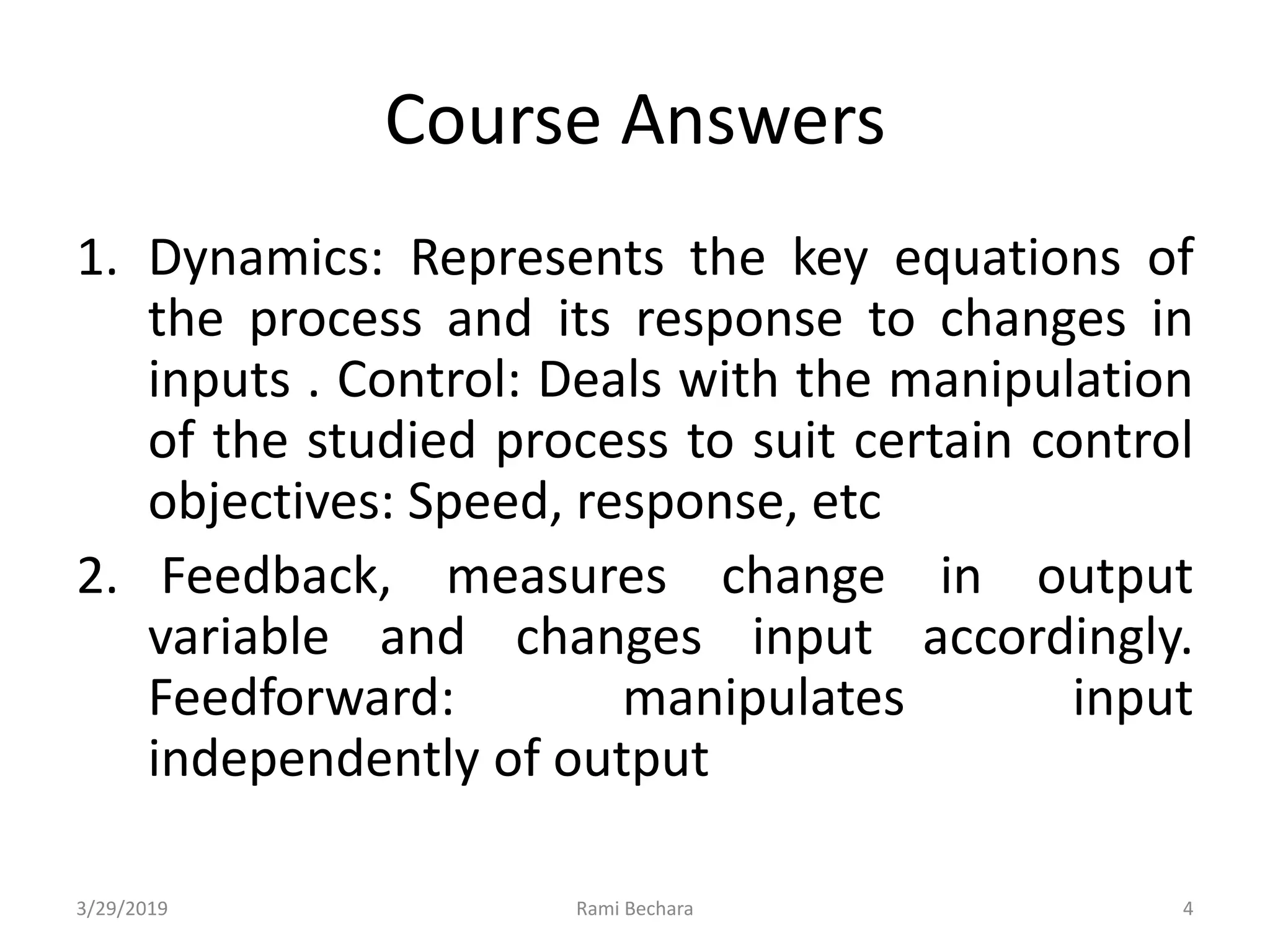 Process Dynamics Exercises and their solutions | PPTX