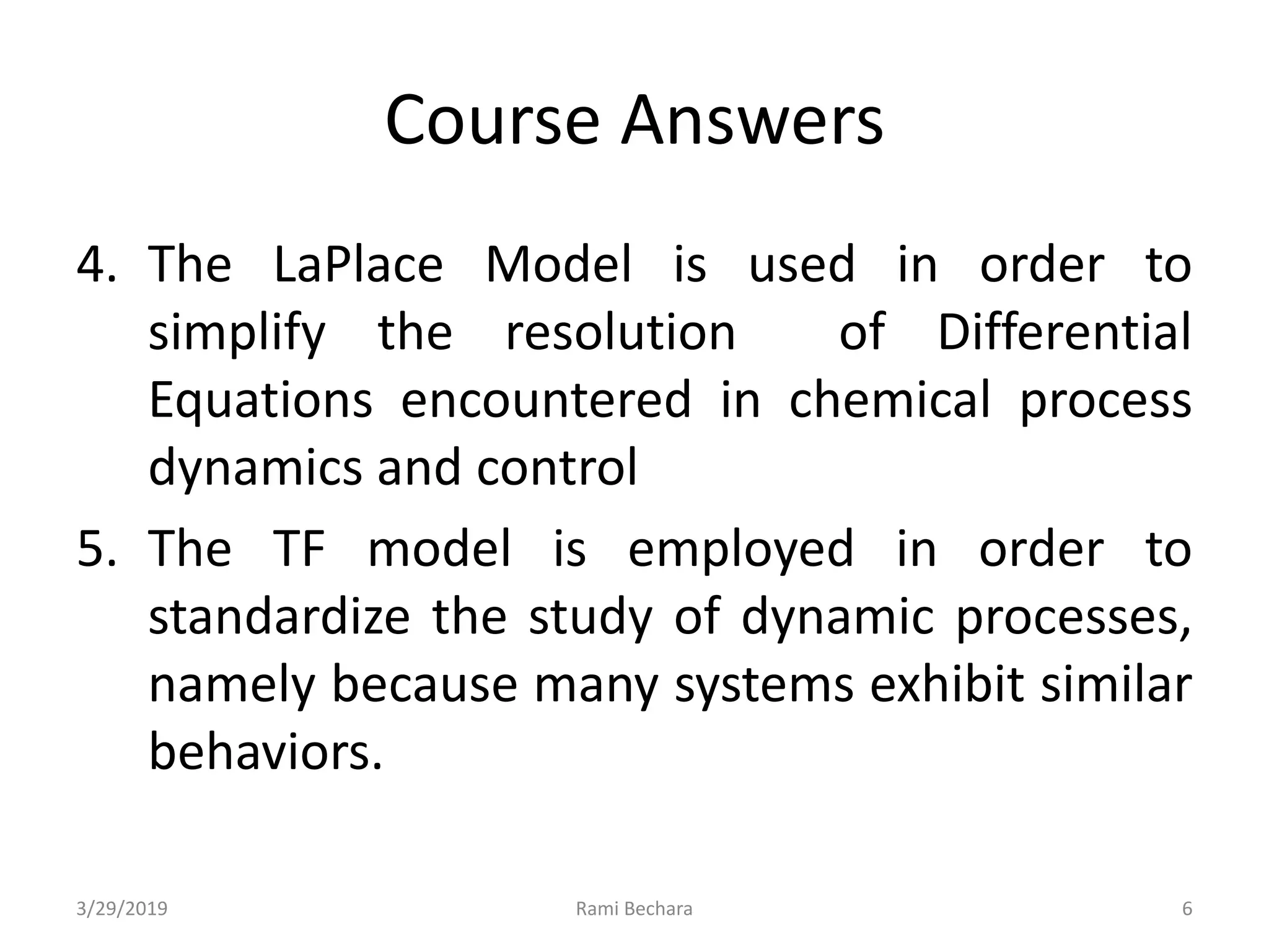 Process Dynamics Exercises and their solutions | PPTX