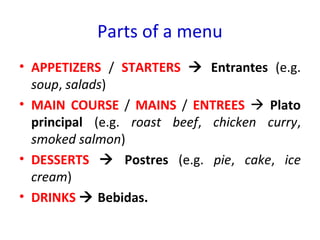 Exercises menu and restaurant phrases - with answer key | PPT