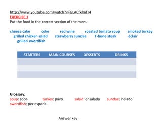 Exercises menu and restaurant phrases - with answer key | PPT