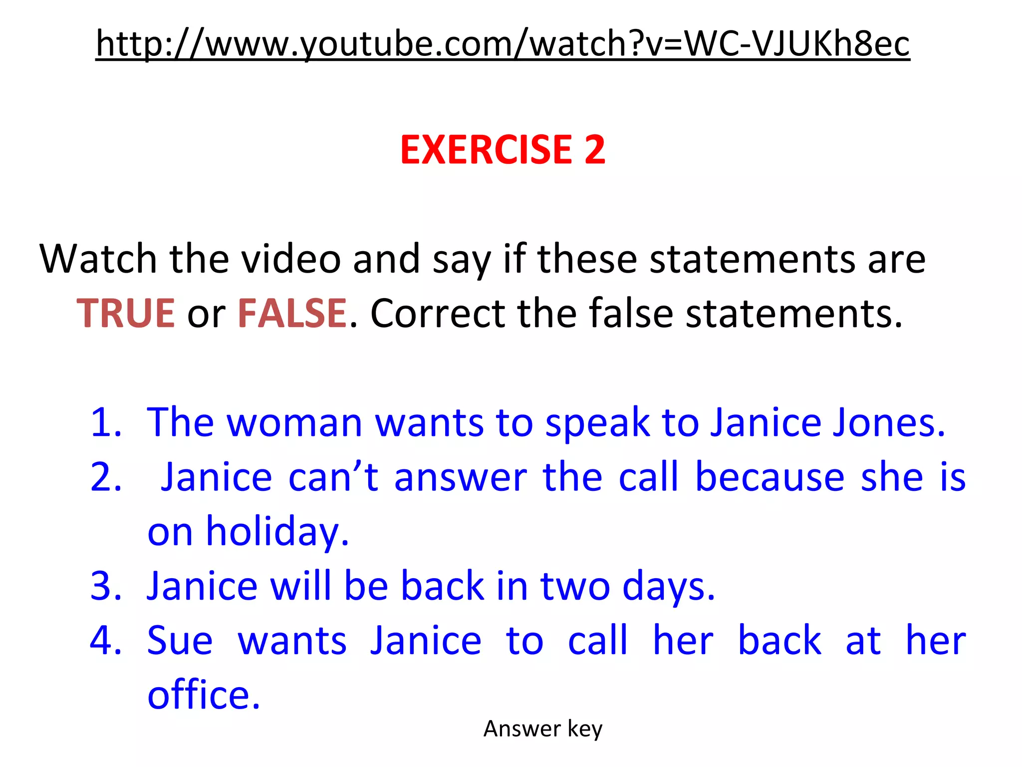 Exercises: phone messages | PPT