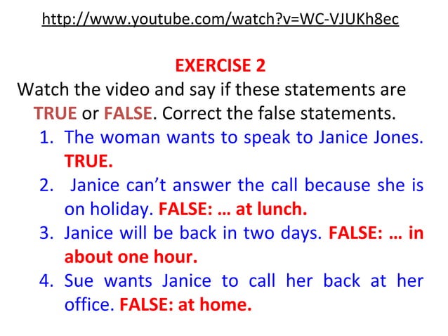 Exercises: phone messages | PPT