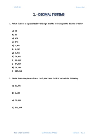 4 ESO Academics - Unit 0 - Exercises 0.2 | PDF