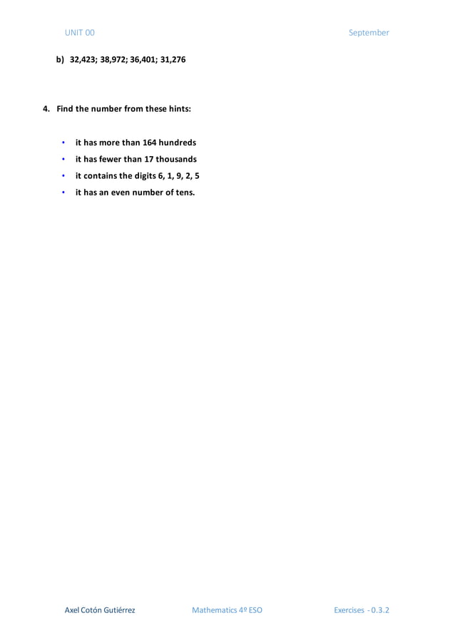 4 ESO Academics - Unit 0 - Exercises 0.3 | PDF