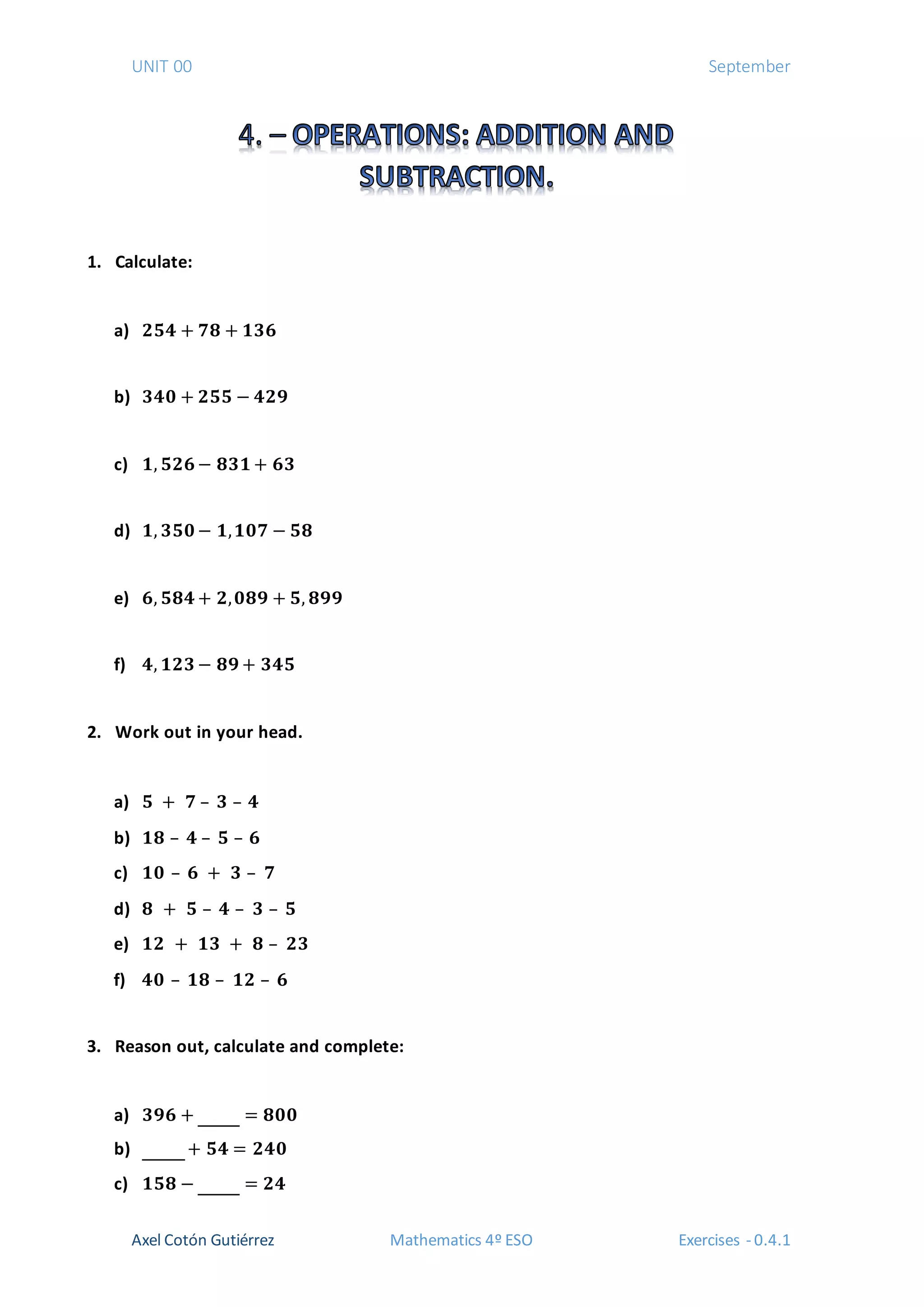 4 ESO Academics - Unit 0 - Exercises 0.4 | PDF