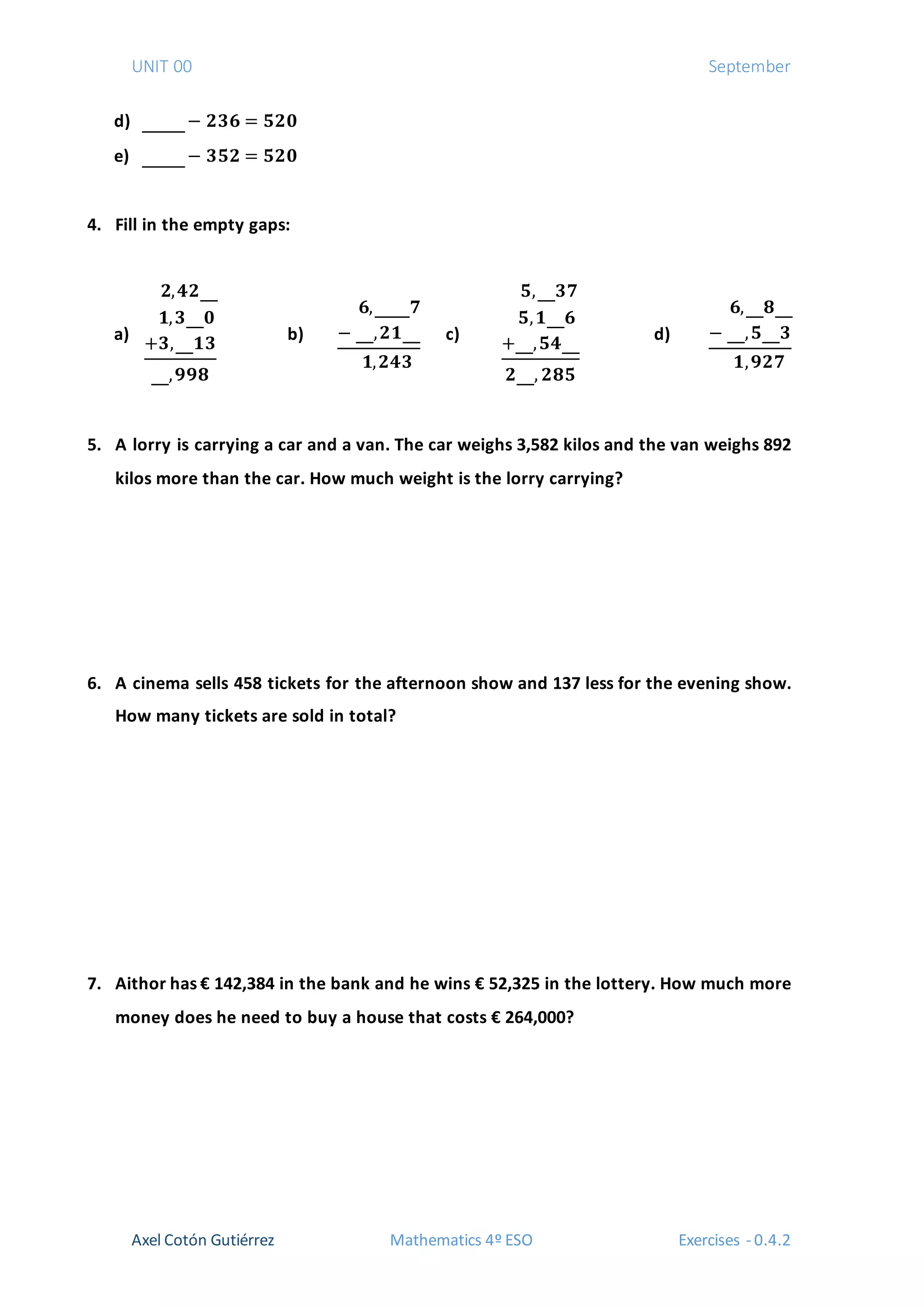 4 ESO Academics - Unit 0 - Exercises 0.4 | PDF