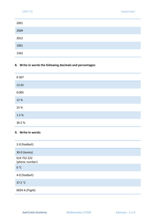 1 ESO - Unit 1 - Exercises 1.1 | PDF