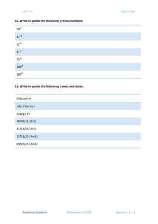 1 ESO - Unit 1 - Exercises 1.1 | PDF