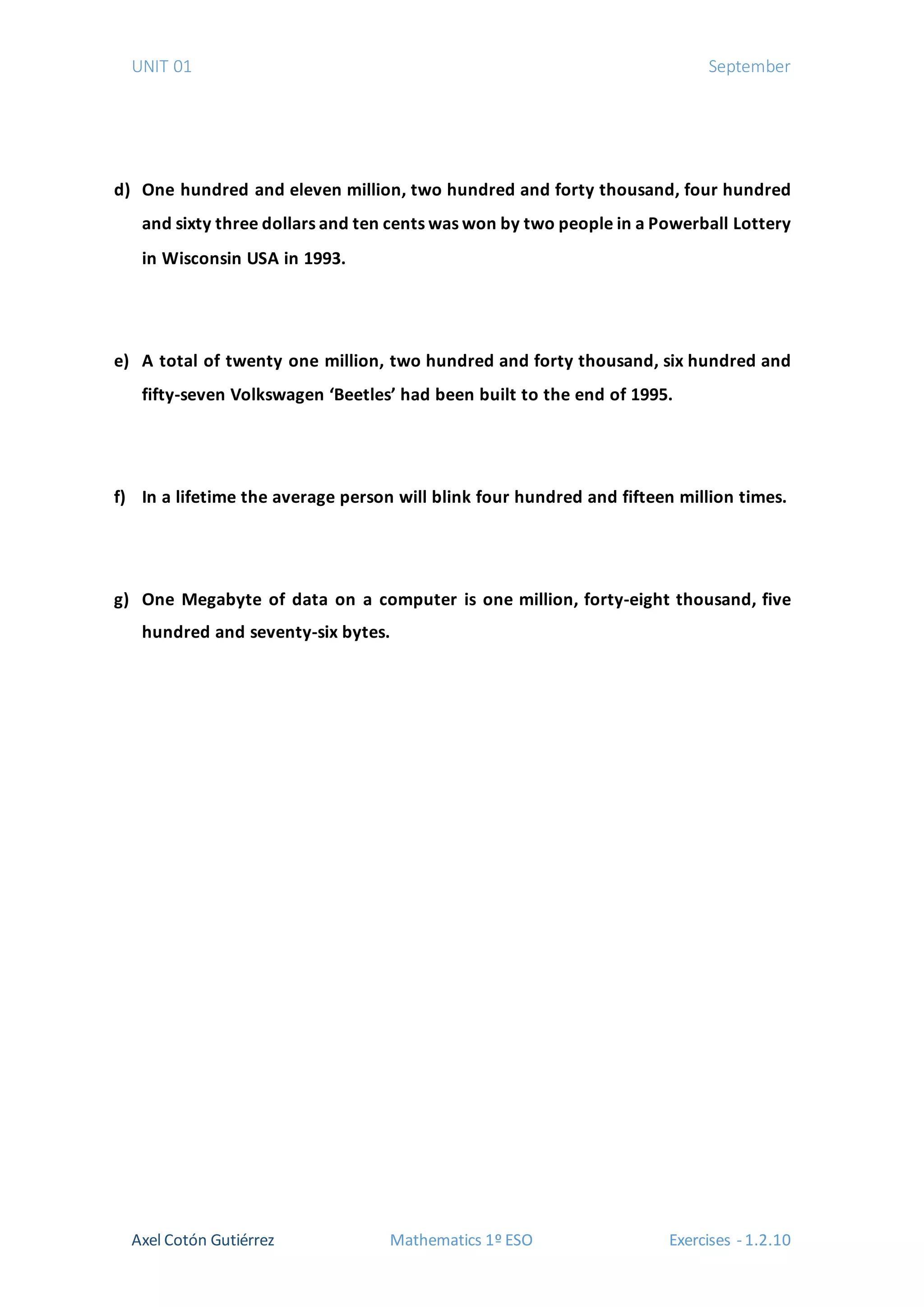1 ESO - Unit 1- Exercises 1.2 | PDF