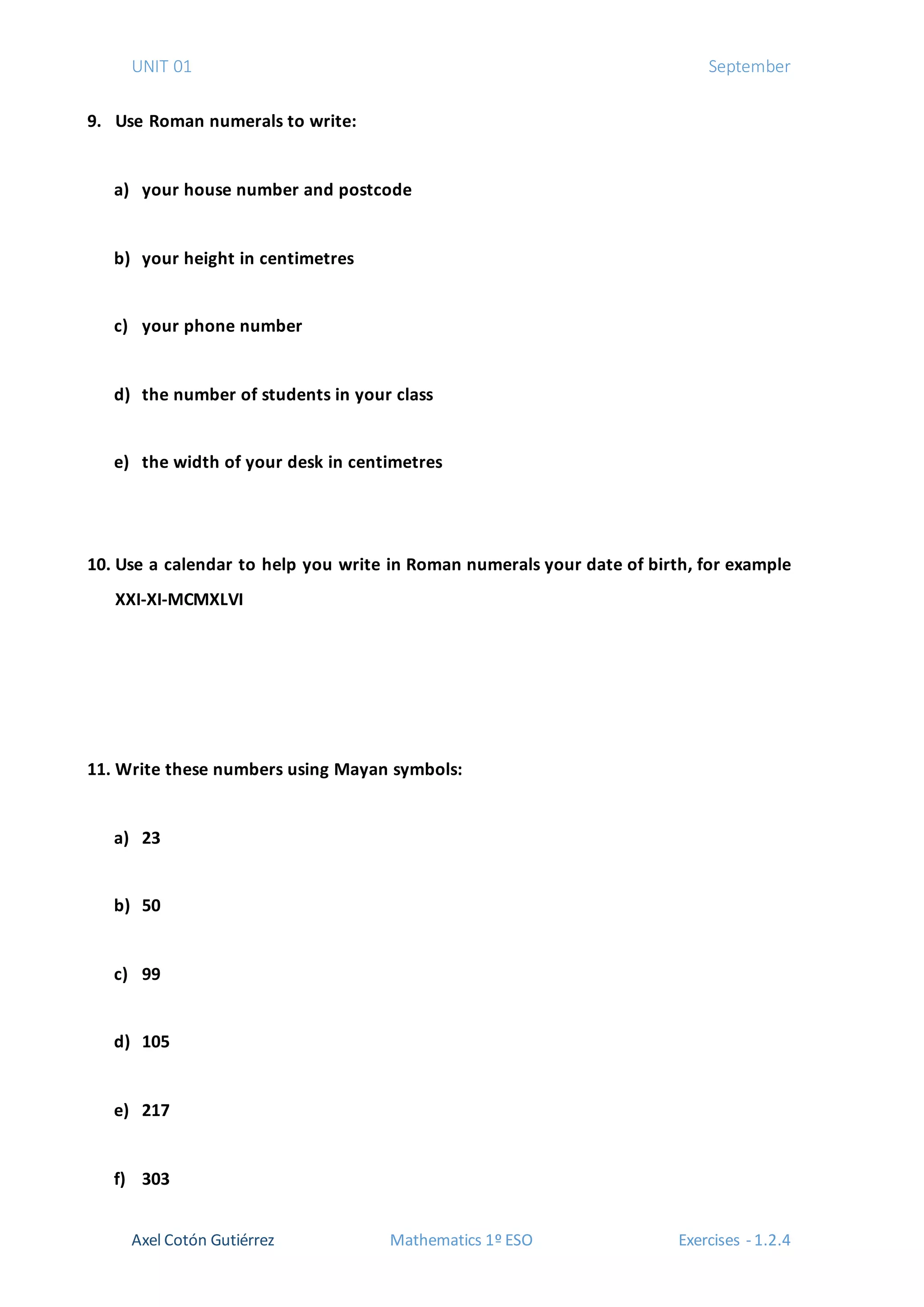 1 ESO - Unit 1- Exercises 1.2 | PDF
