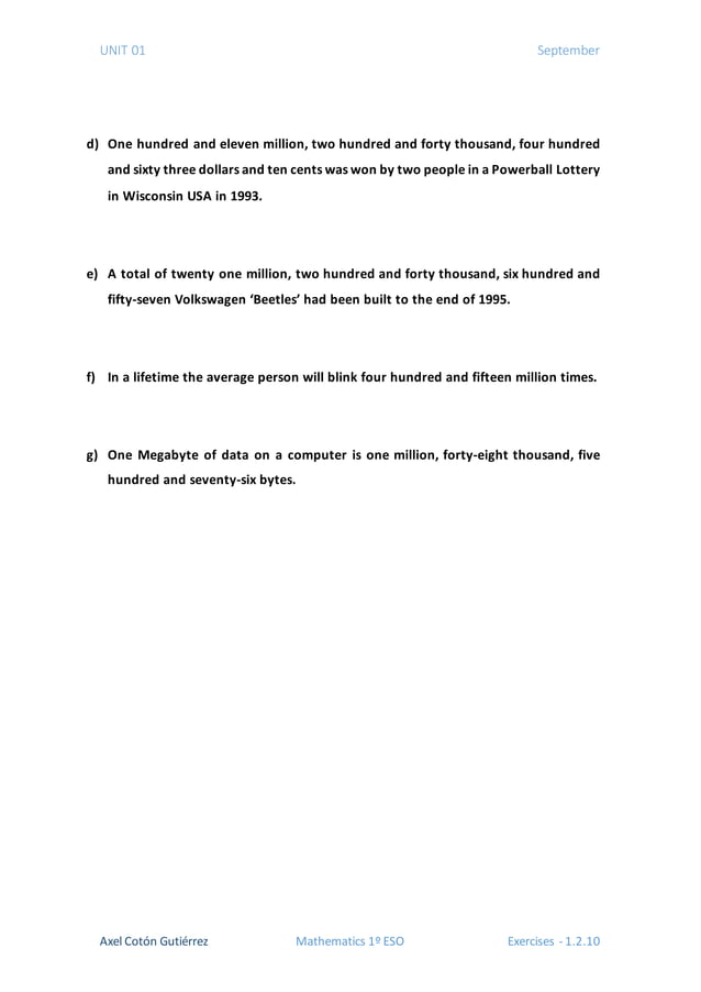 1 ESO - Unit 1- Exercises 1.2 | PDF