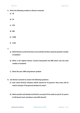 1 ESO - Unit 1- Exercises 1.2 | PDF