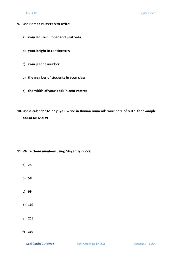 1 ESO - Unit 1- Exercises 1.2 | PDF
