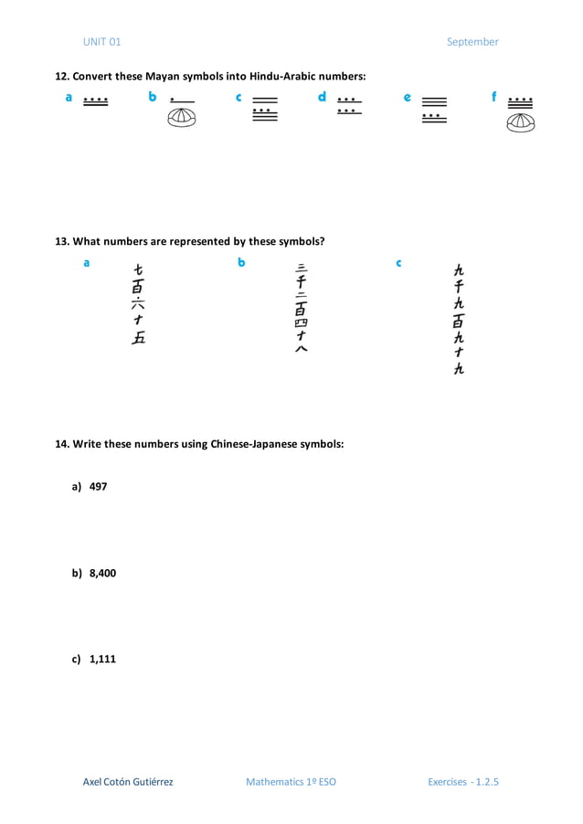 1 ESO - Unit 1- Exercises 1.2 | PDF