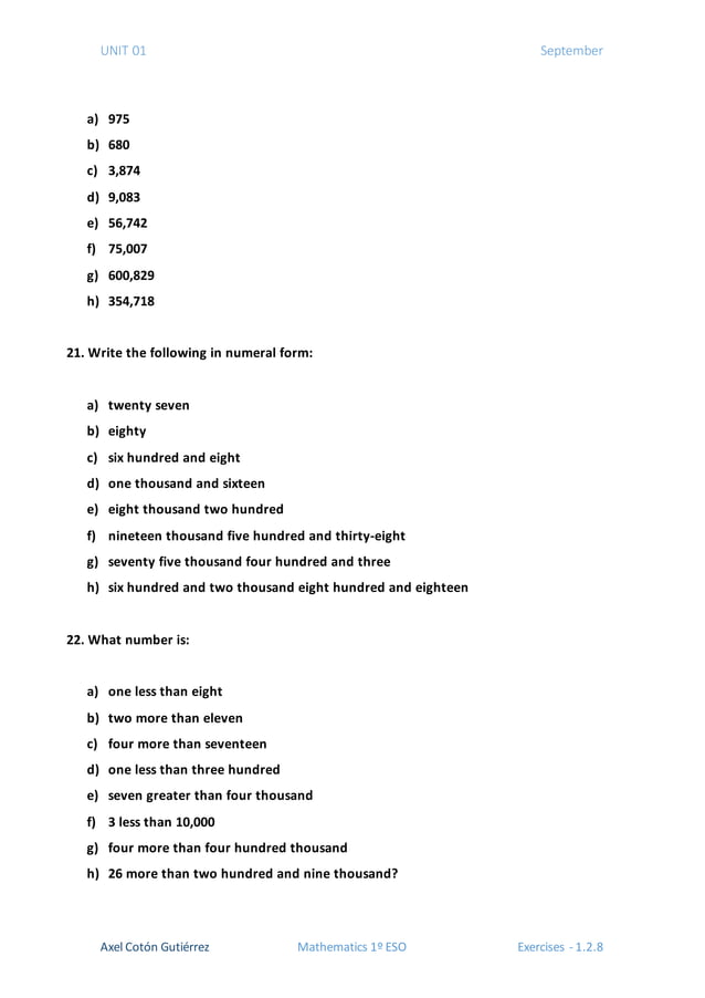 1 ESO - Unit 1- Exercises 1.2 | PDF