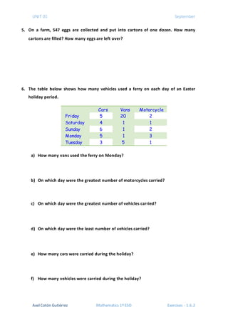 1 ESO - Unit 1 - Exercises 1.6 | PDF