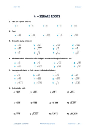 1 ESO - Unit 02 - Exercises 2.4 - Square Roots | PDF | Technology ...