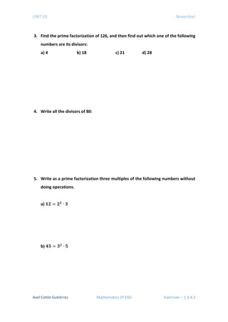 1 ESO - Unit 03 - Exercises 3.4 - Prime Factorization | PDF