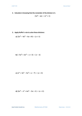 4 ESO Academics - Unit 03 - Exercises 4.3.3 - Division of Polynomials ...