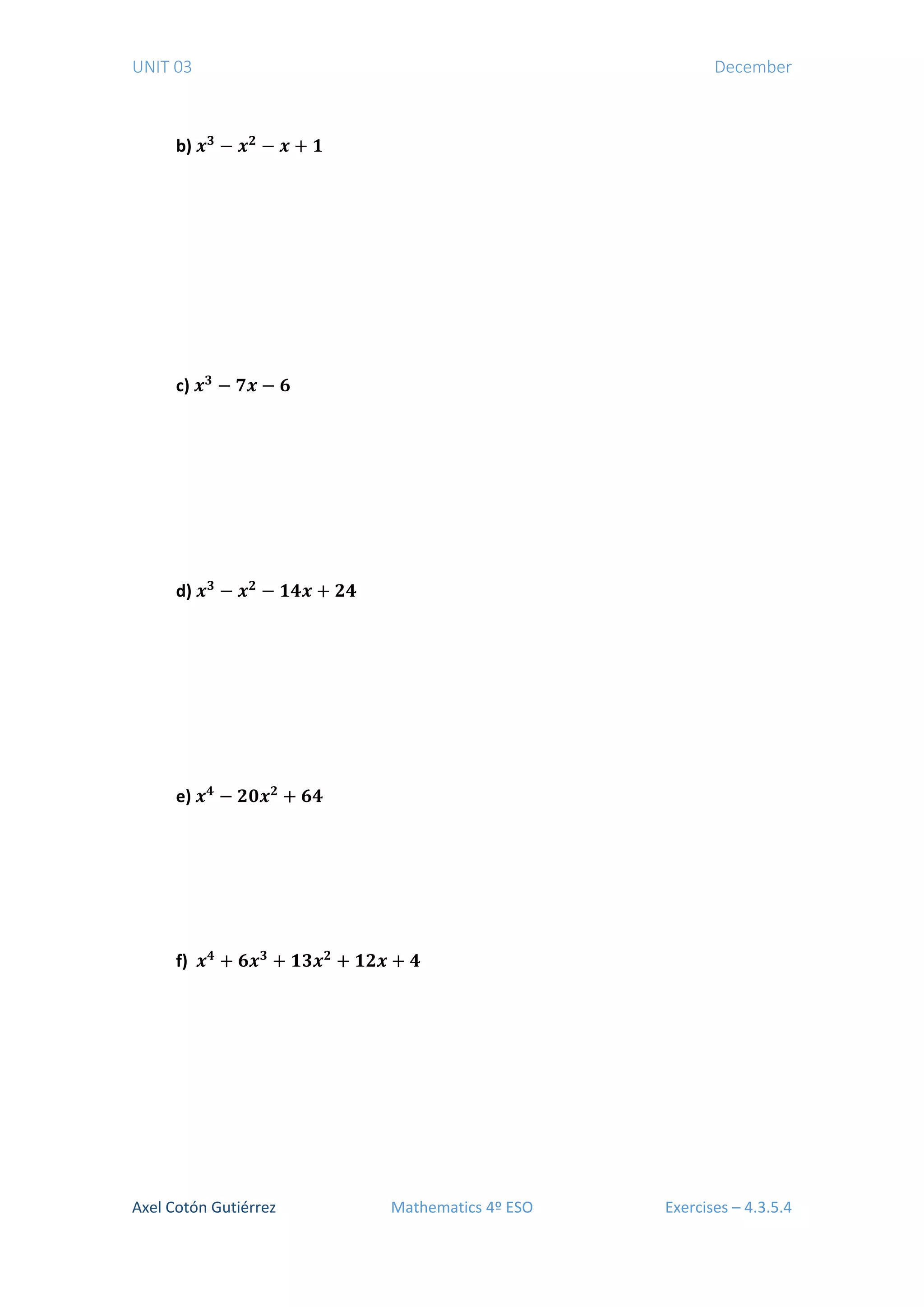 4 Eso Academics Unit 03 Exercises 4 3 5 Factorizing Polynomials Algebraic Fractions