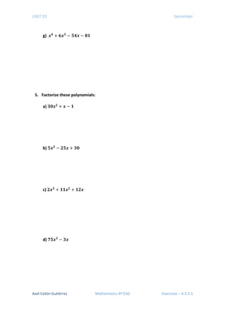 4 ESO Academics - Unit 03 - Exercises 4.3.5 - Factorizing Polynomials ...