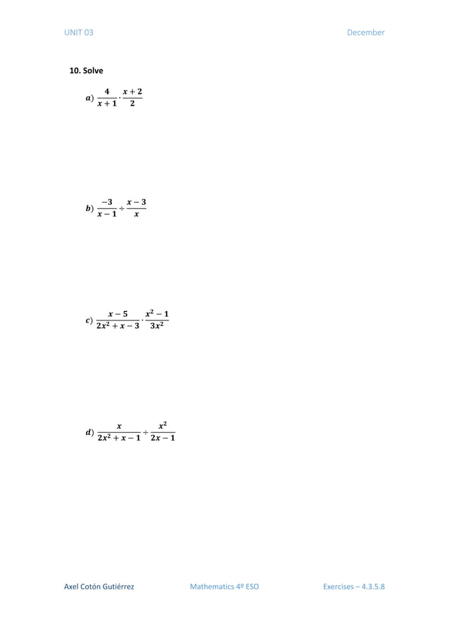 4 Eso Academics Unit 03 Exercises 4 3 5 Factorizing Polynomials Algebraic Fractions