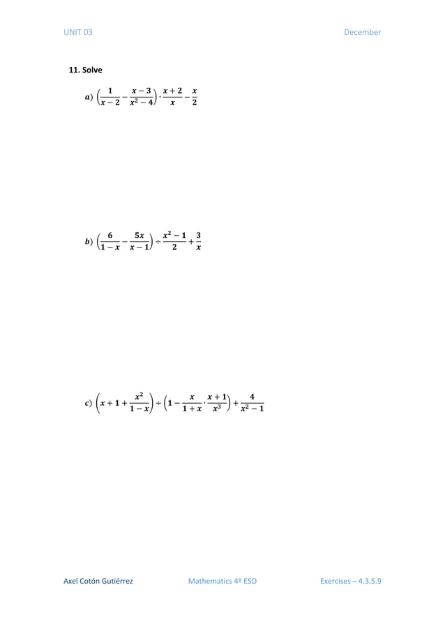 4 ESO Academics - Unit 03 - Exercises 4.3.5 - Factorizing Polynomials. Algebraic Fractions ...