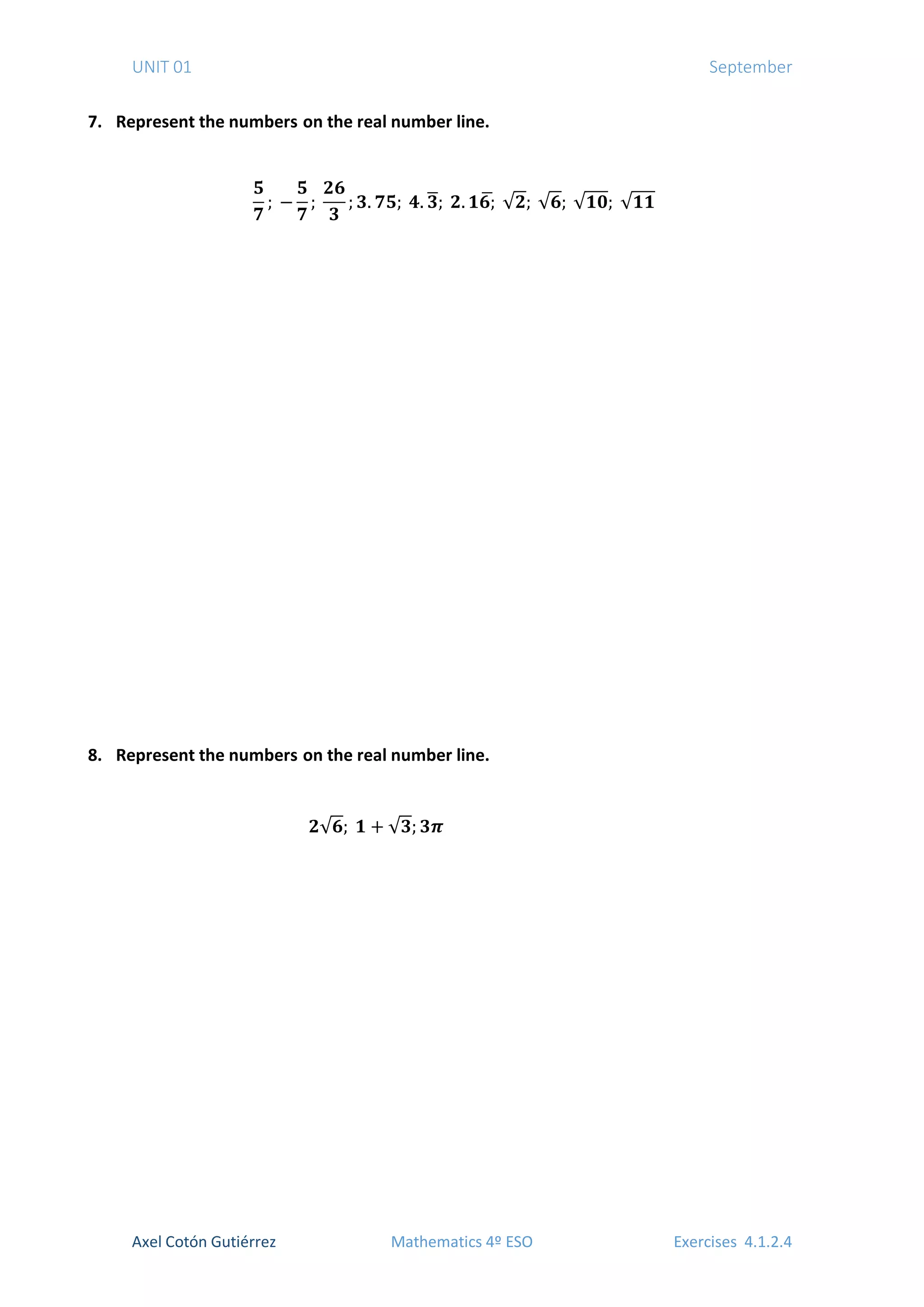 4 ESO Academics - Unit 01 - Exercises 1.2. | PDF