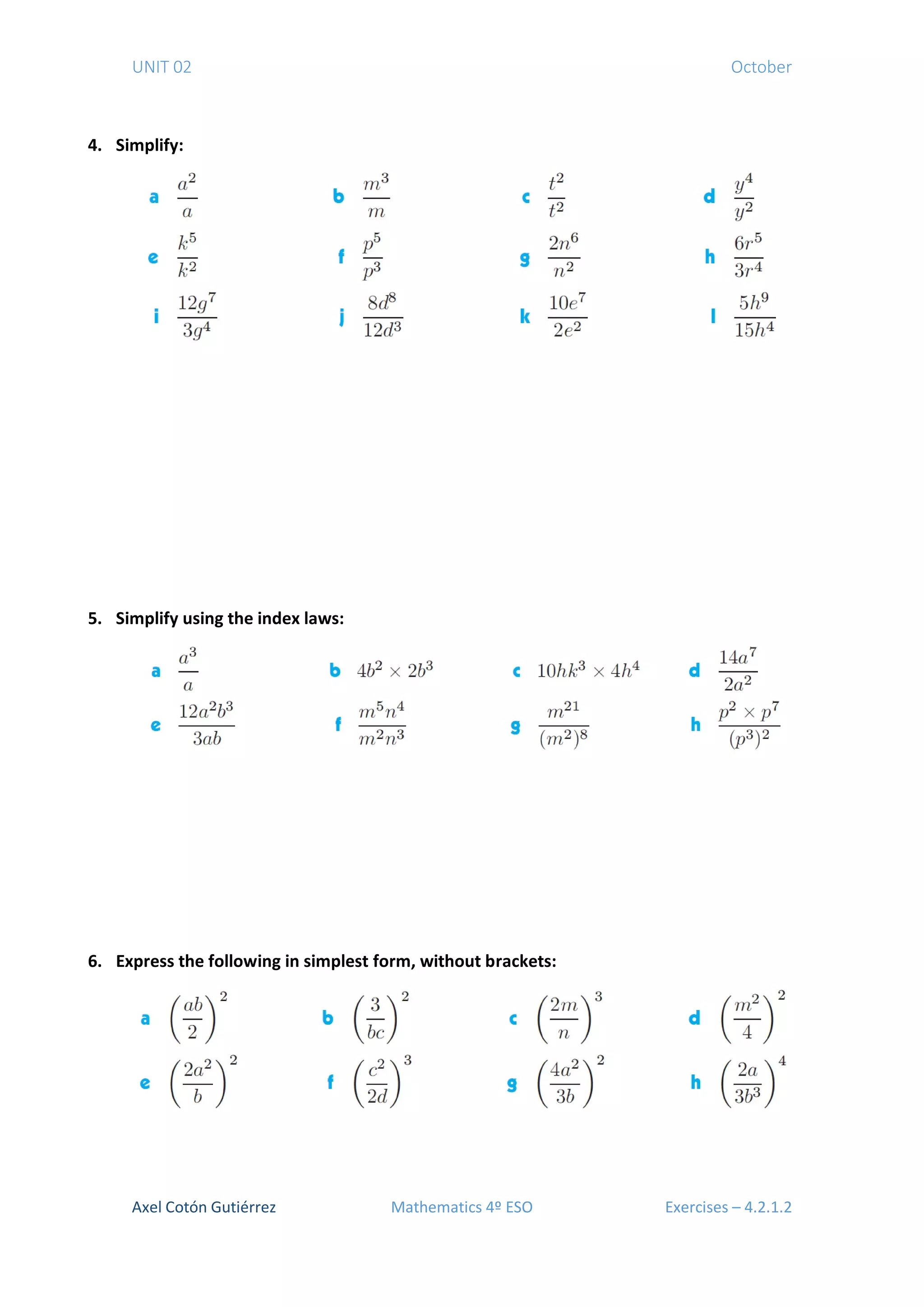 4 ESO - Unit 02 - Exercises 4.2.1 - Powers | PDF | Physics | Science