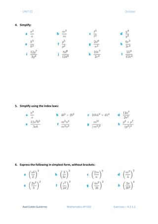 4 ESO - Unit 02 - Exercises 4.2.1 - Powers | PDF | Physics | Science