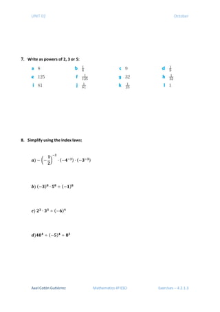 4 ESO - Unit 02 - Exercises 4.2.1 - Powers | PDF | Physics | Science