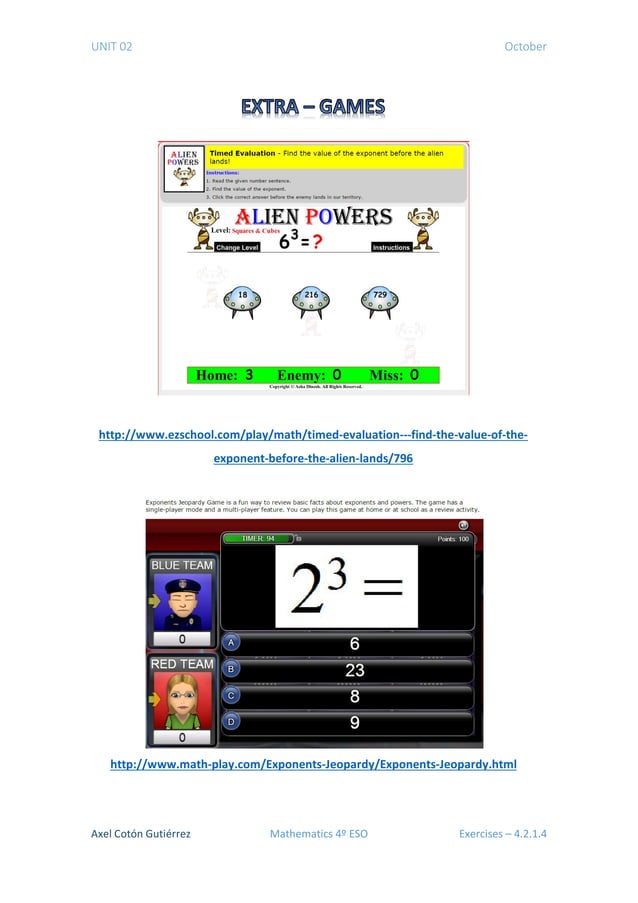 4 ESO - Unit 02 - Exercises 4.2.1 - Powers | PDF | Physics | Science