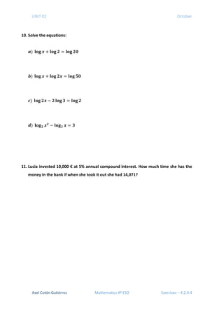 4 ESO Academics - Unit 02 - Exercises 4.2.4 - Logarithms | PDF