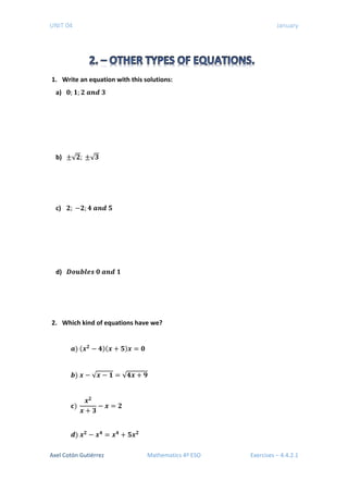 4 ESO Academics - Unit 04 - Exercises 4.4.2 - Other Types of Equations ...