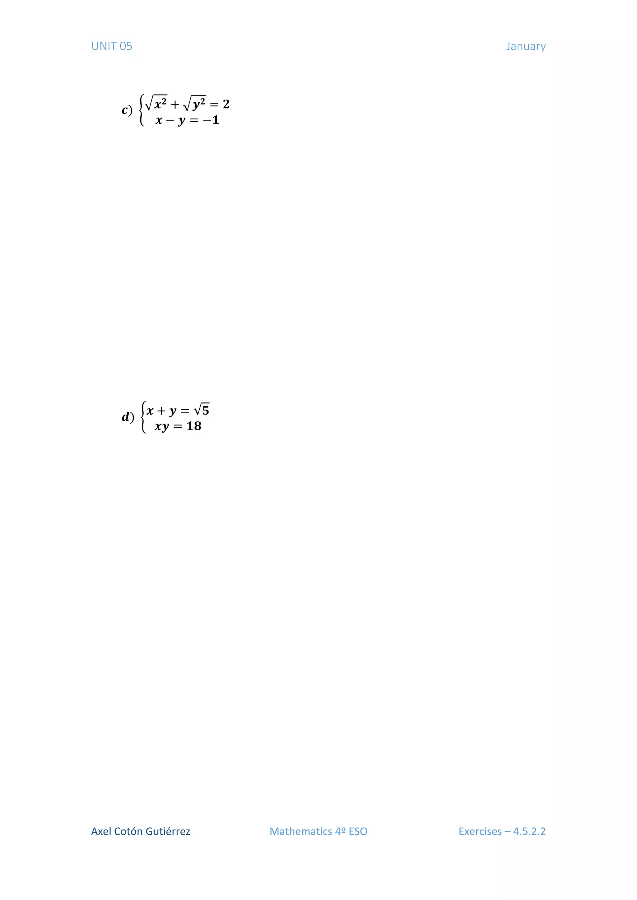 4 ESO Academics - Unit 05 - Exercises 4.5.2 - Other Types of Systems of Equations. | PDF