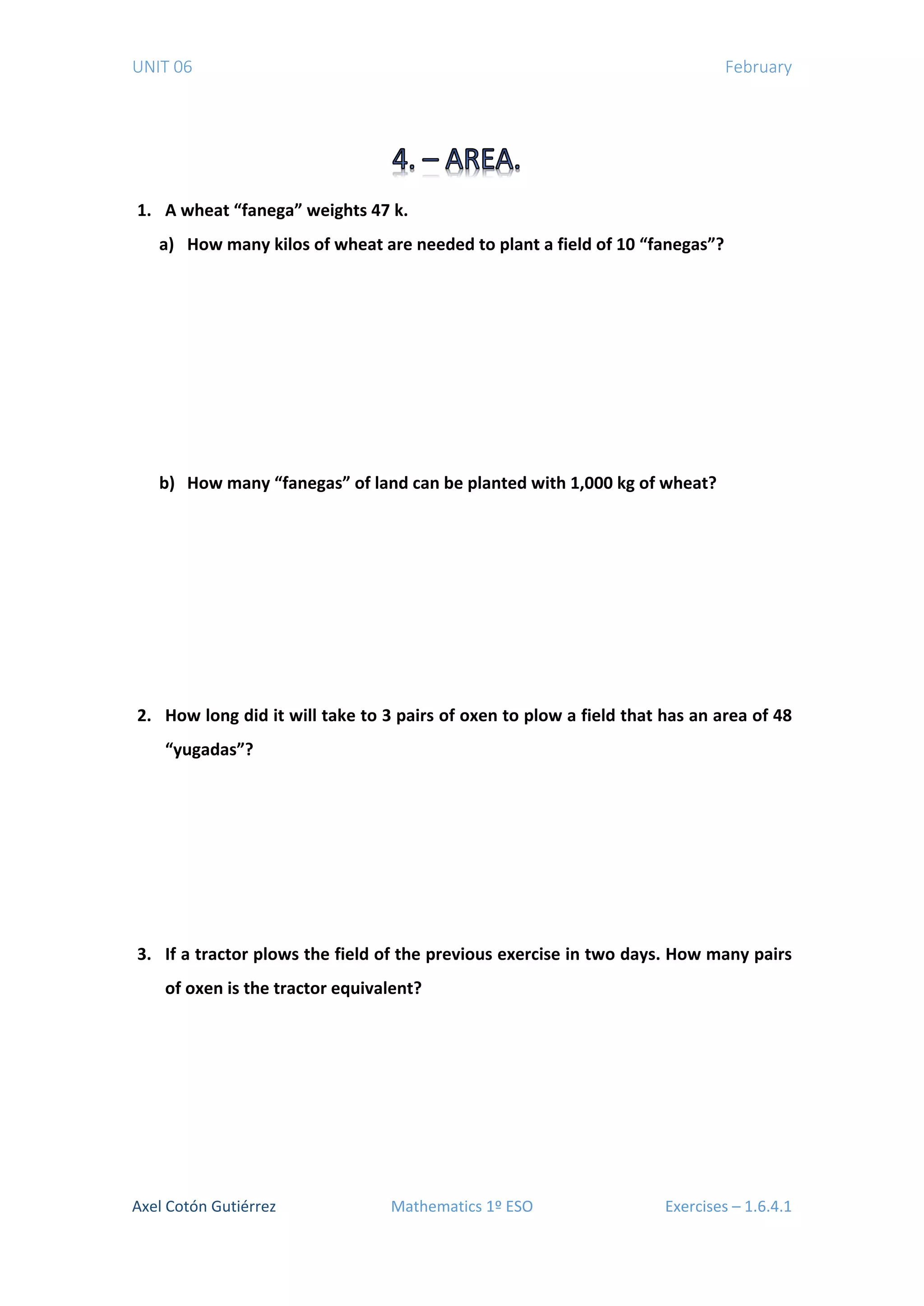 1 ESO - Unit 06 - Exercises 1.6.4 - Area. | PDF