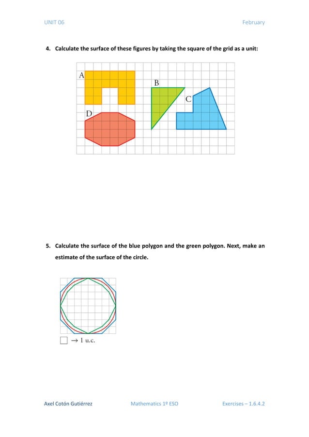 1 ESO - Unit 06 - Exercises 1.6.4 - Area. | PDF