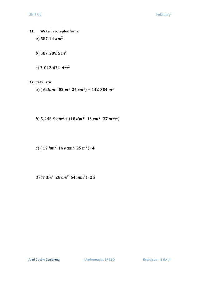 1 ESO - Unit 06 - Exercises 1.6.4 - Area. | PDF