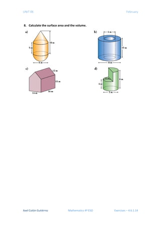 4 ESO Academics - Unit 06 - Exercises 4.6.1 - Areas and Volumes. | PDF