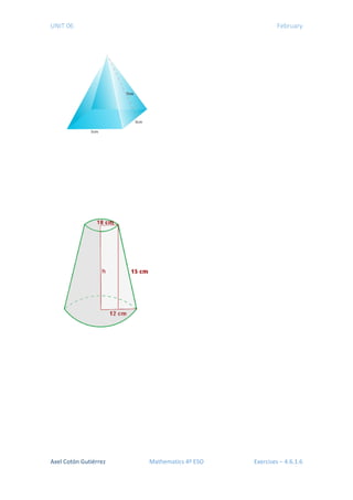 4 ESO Academics - Unit 06 - Exercises 4.6.1 - Areas and Volumes. | PDF