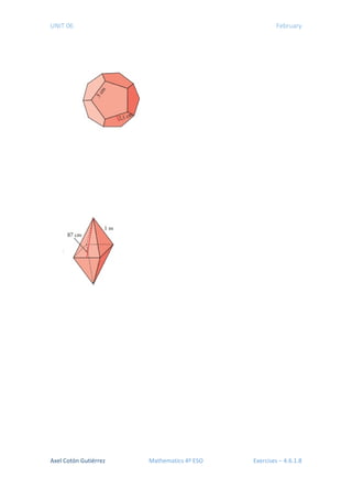 4 ESO Academics - Unit 06 - Exercises 4.6.1 - Areas and Volumes. | PDF