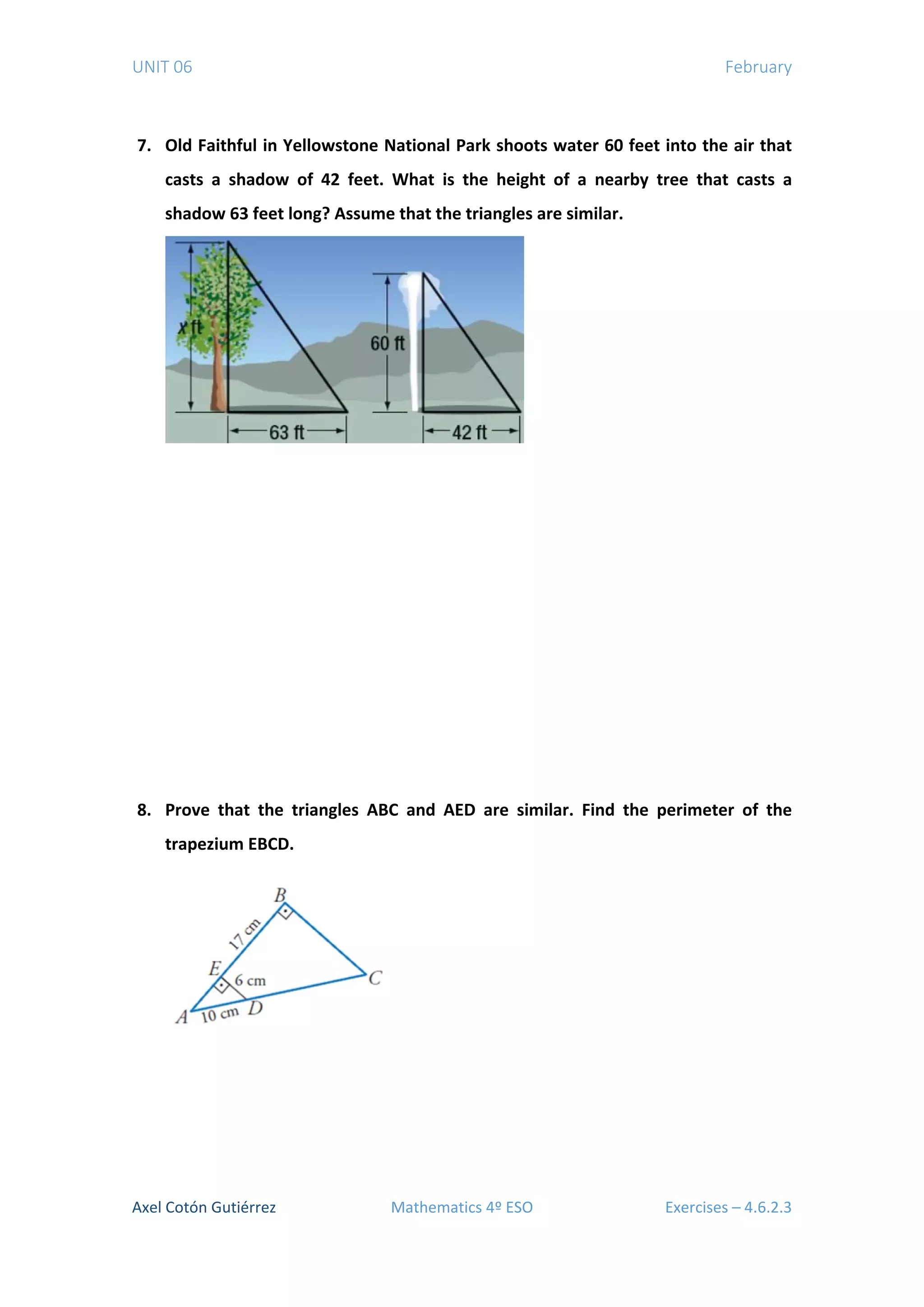 4 ESO Academics - Unit 06 - Exercises 4.6.2 - Similarity. | PDF | Physics | Science