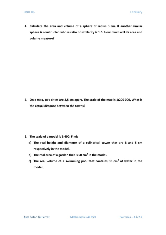 4 ESO Academics - Unit 06 - Exercises 4.6.2 - Similarity. | PDF