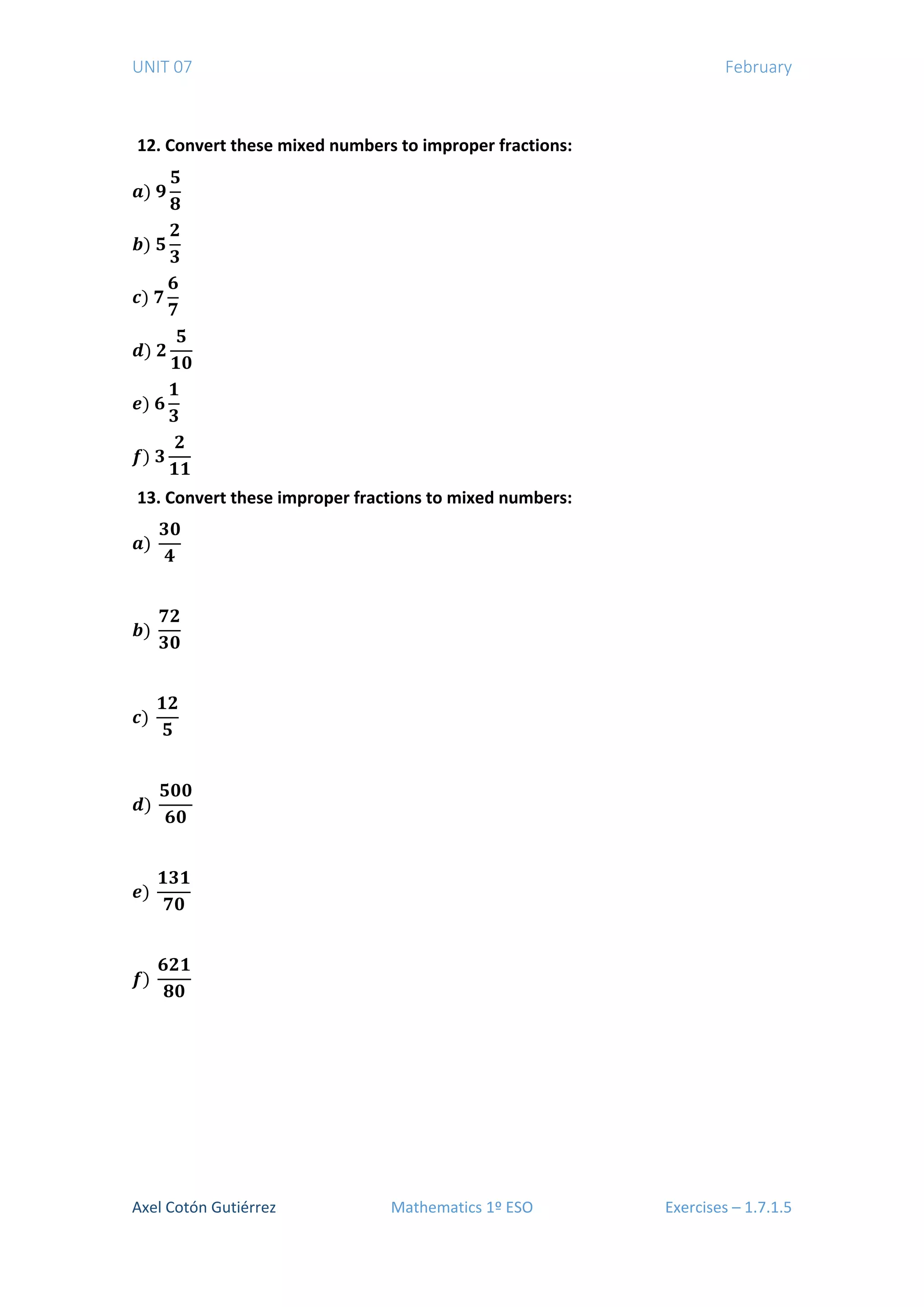 1 ESO - Unit 07 - Exercises 1.7.1 - Meaning of Fractions. | PDF | Homework and Study | Education