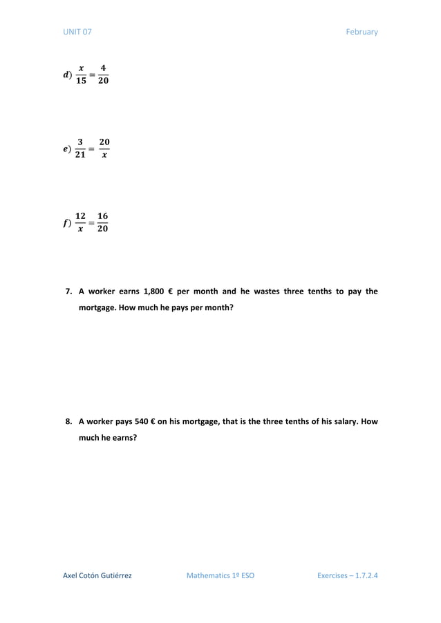 1 ESO - Unit 07 - Exercises 1.7.2 - Equivalent Fractions. | PDF | Education