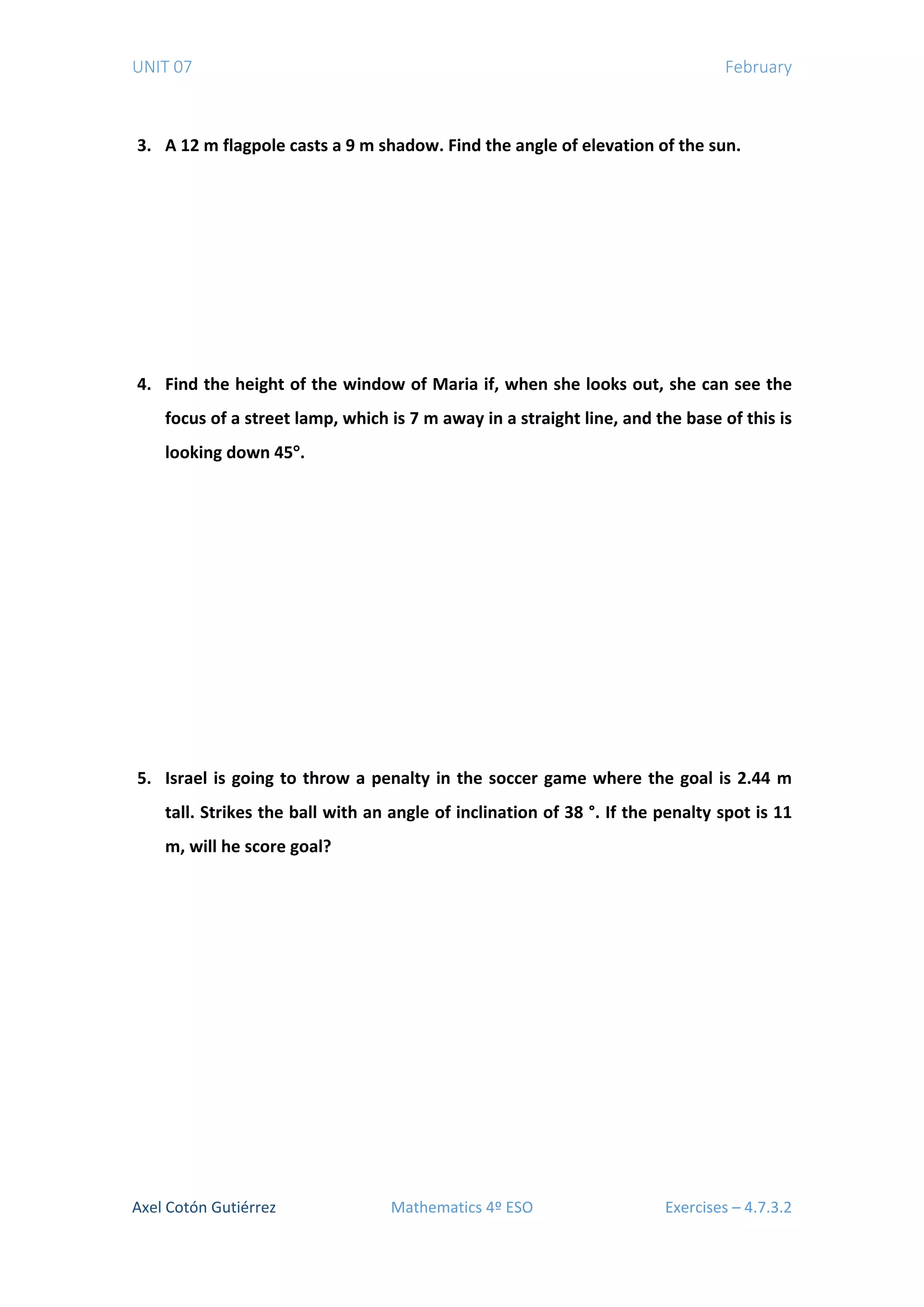 4 ESO Academics - Unit 07 - Exercises 4.7.3 - Solving Triangles. | PDF