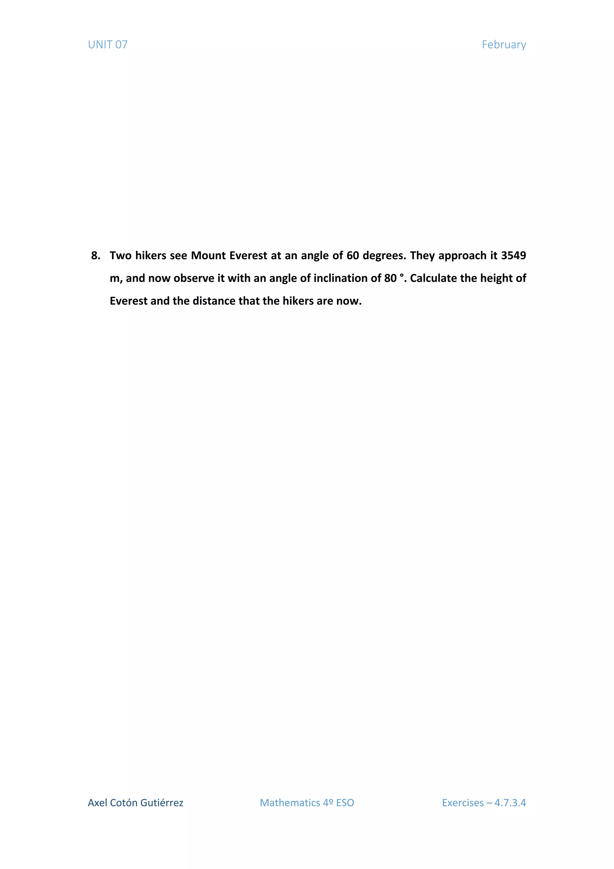 4 ESO Academics - Unit 07 - Exercises 4.7.3 - Solving Triangles. | PDF