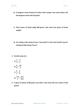 1 ESO - Unit 08 - Exercises 1.8.2 - Proportionality. | PDF