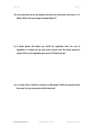 1 ESO - Unit 08 - Exercises 1.8.2 - Proportionality. | PDF