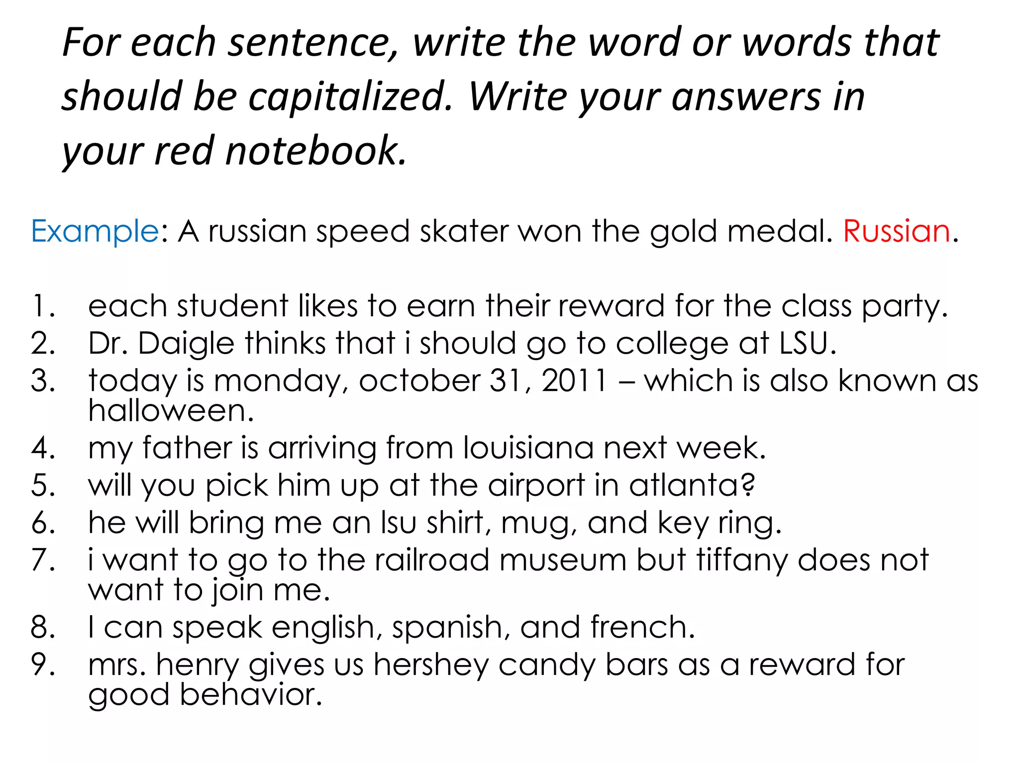 Exercises about capitalization | PPTX